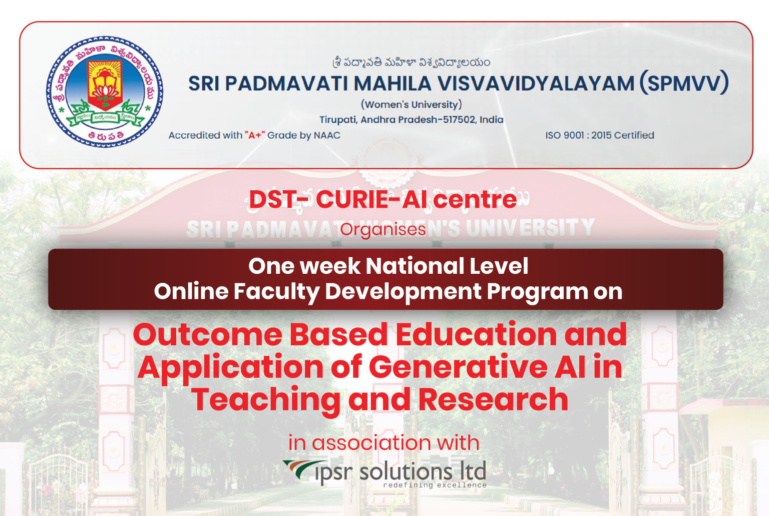 National level Online FDP on OBE and Application of Generative AI in Teaching and Research ...