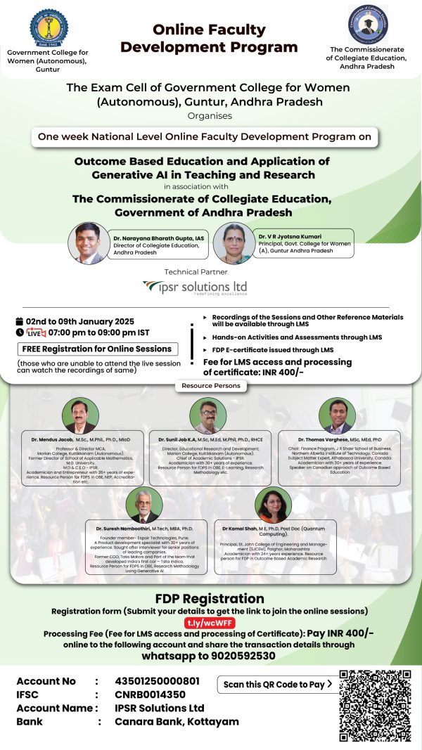 National-level Online Faculty Development Program on OBE and Application of Generative AI in ...