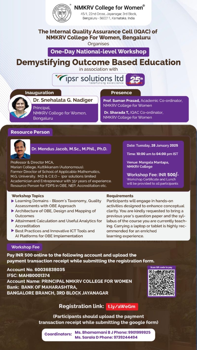 One-Day National-level Offline Workshop on Demystifying OBE, NMKRV ...